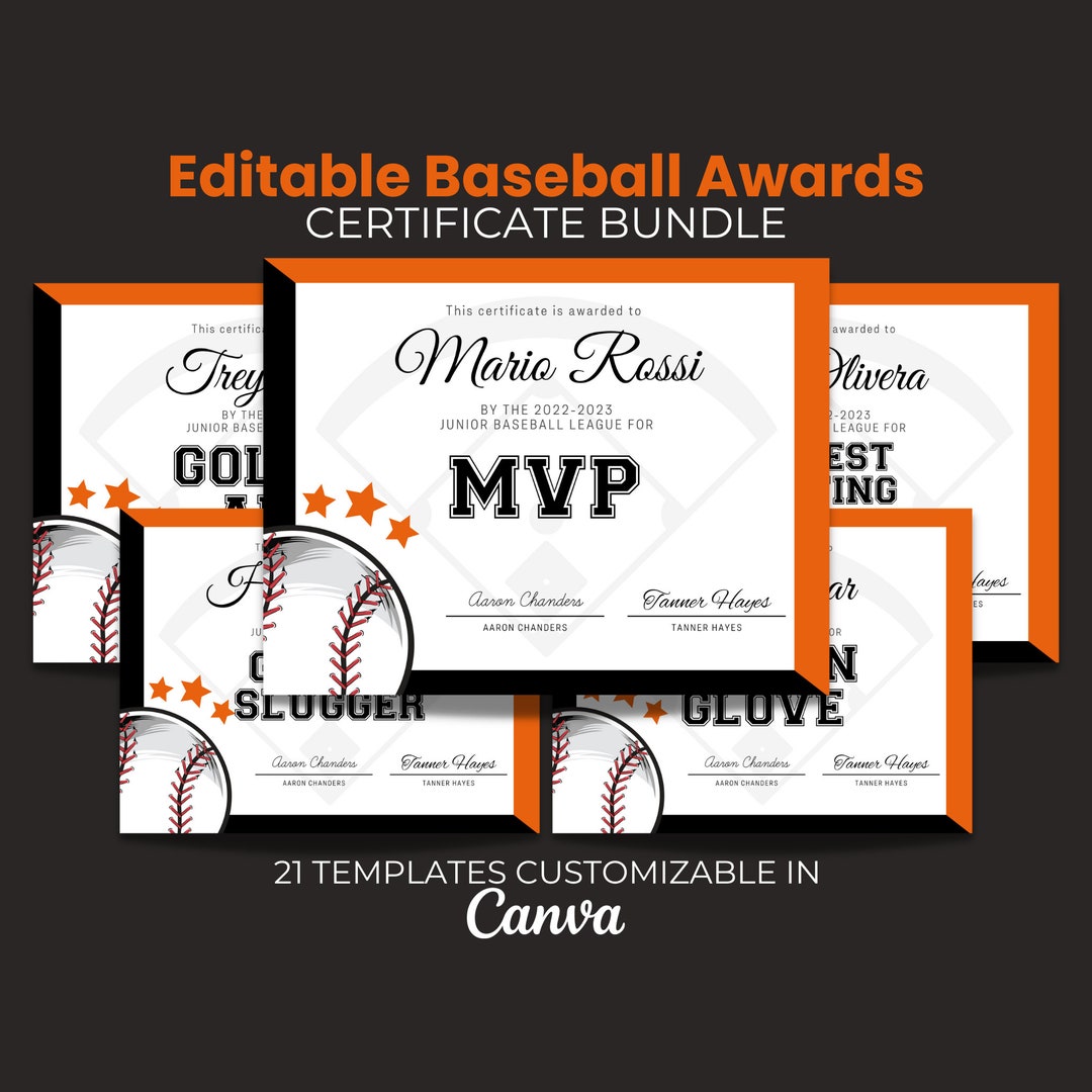 Baseball Awards Printable, Baseball Team Certificate Bundle, Canva ...