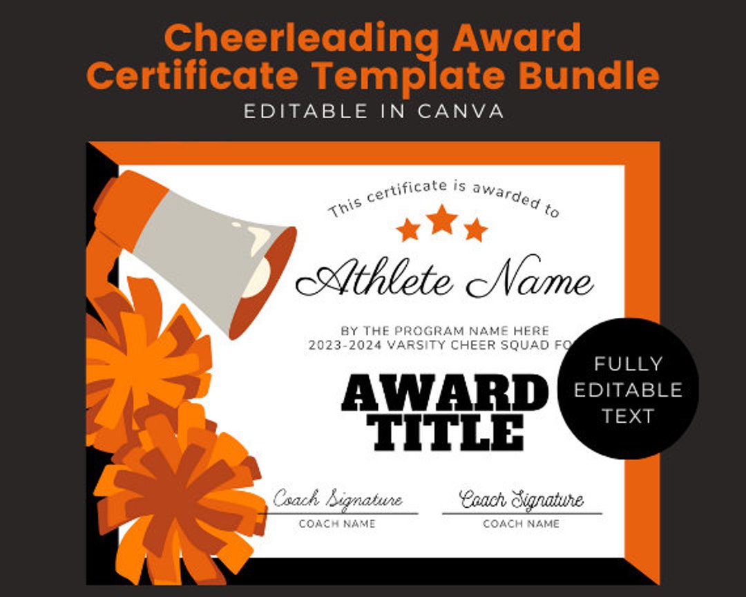 Editable Cheerleading Certificate Cheer Squad Awards - Etsy