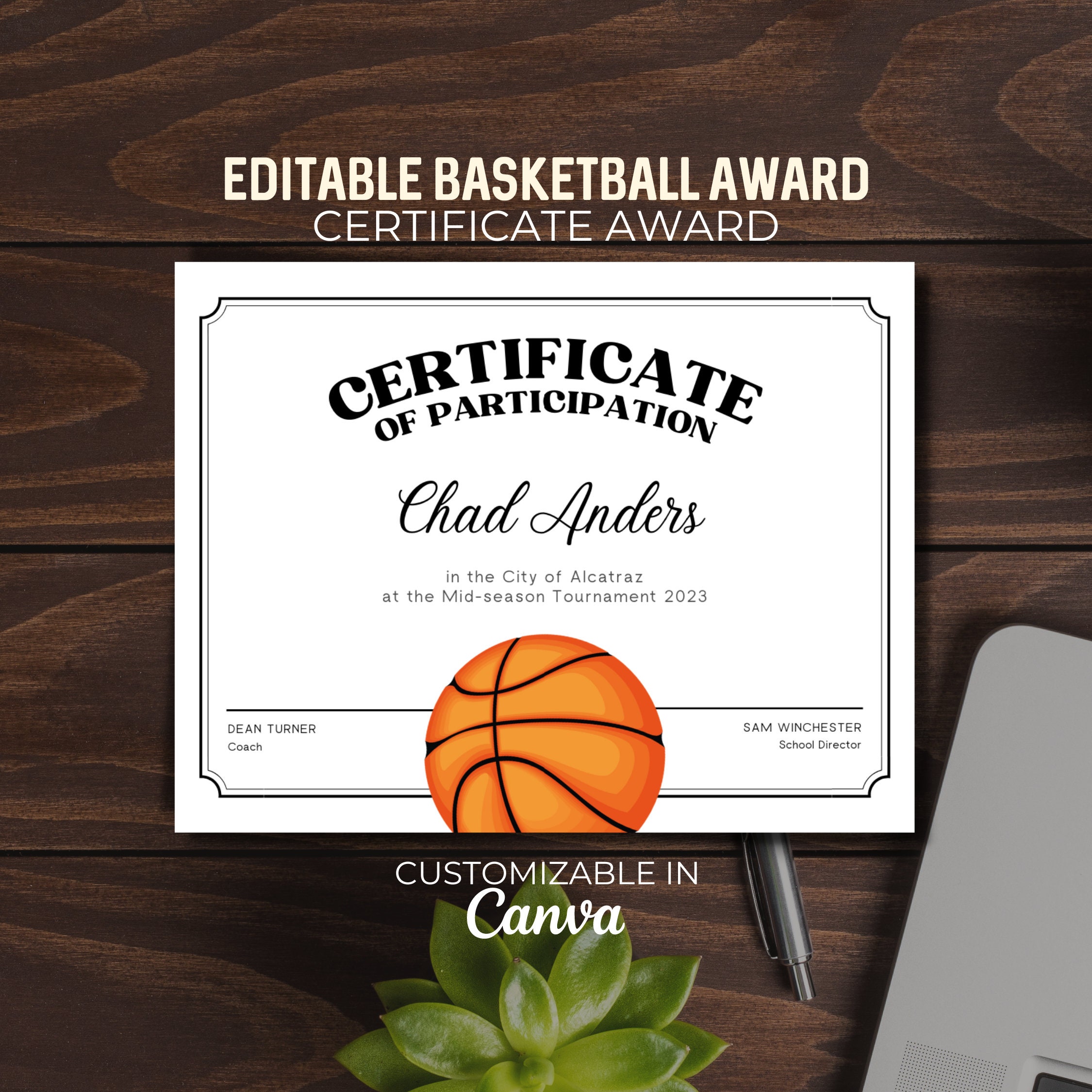 Printable Basketball Certificates Participation