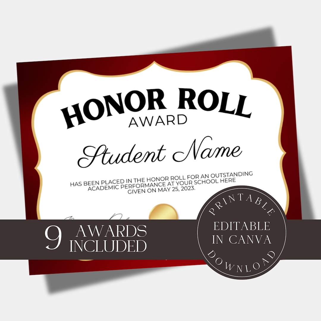 Editable School Honor Roll Certificate Classroom Academic Excellence ...