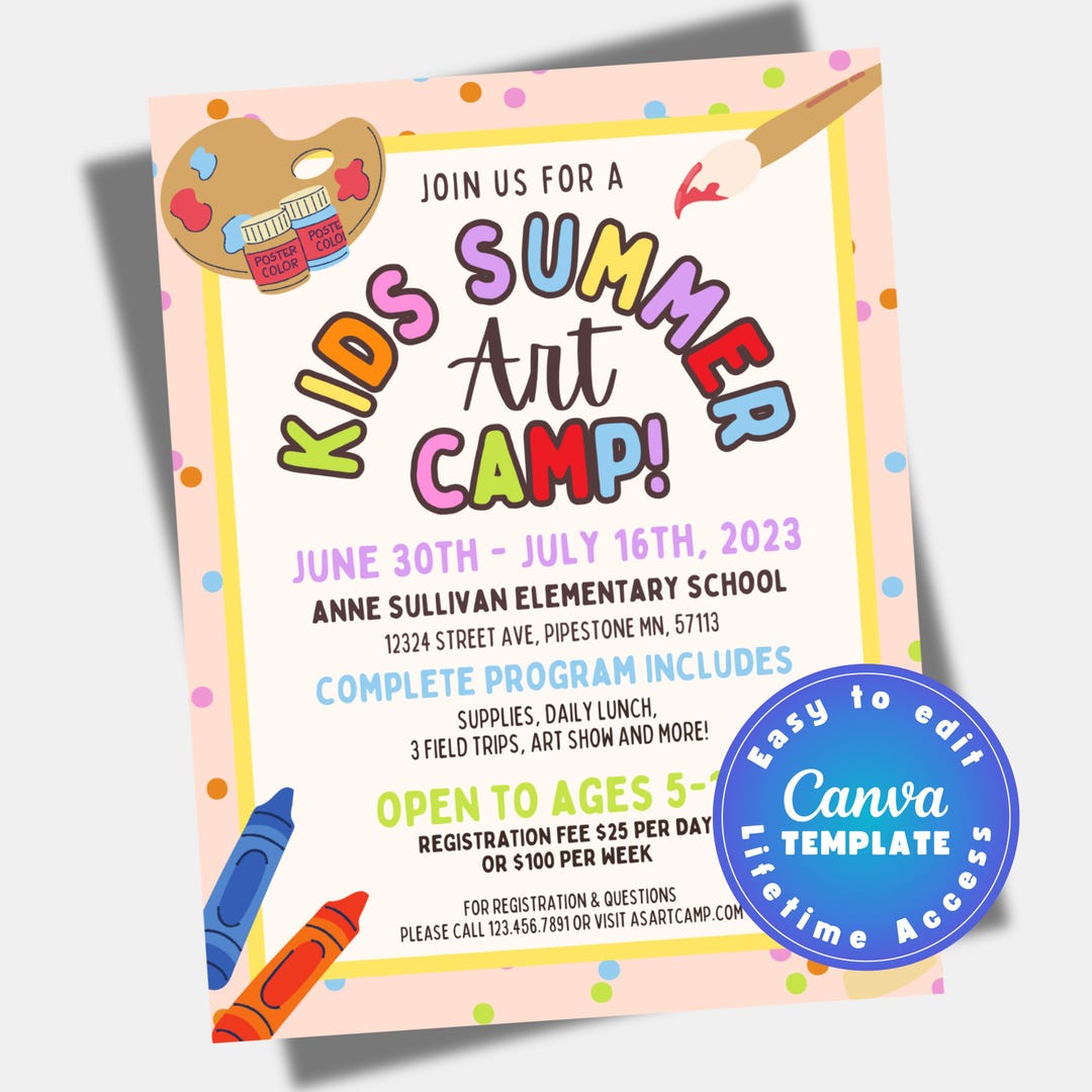 Summer Art Camp Flyer Template School Activity Invite (canva Editable ...