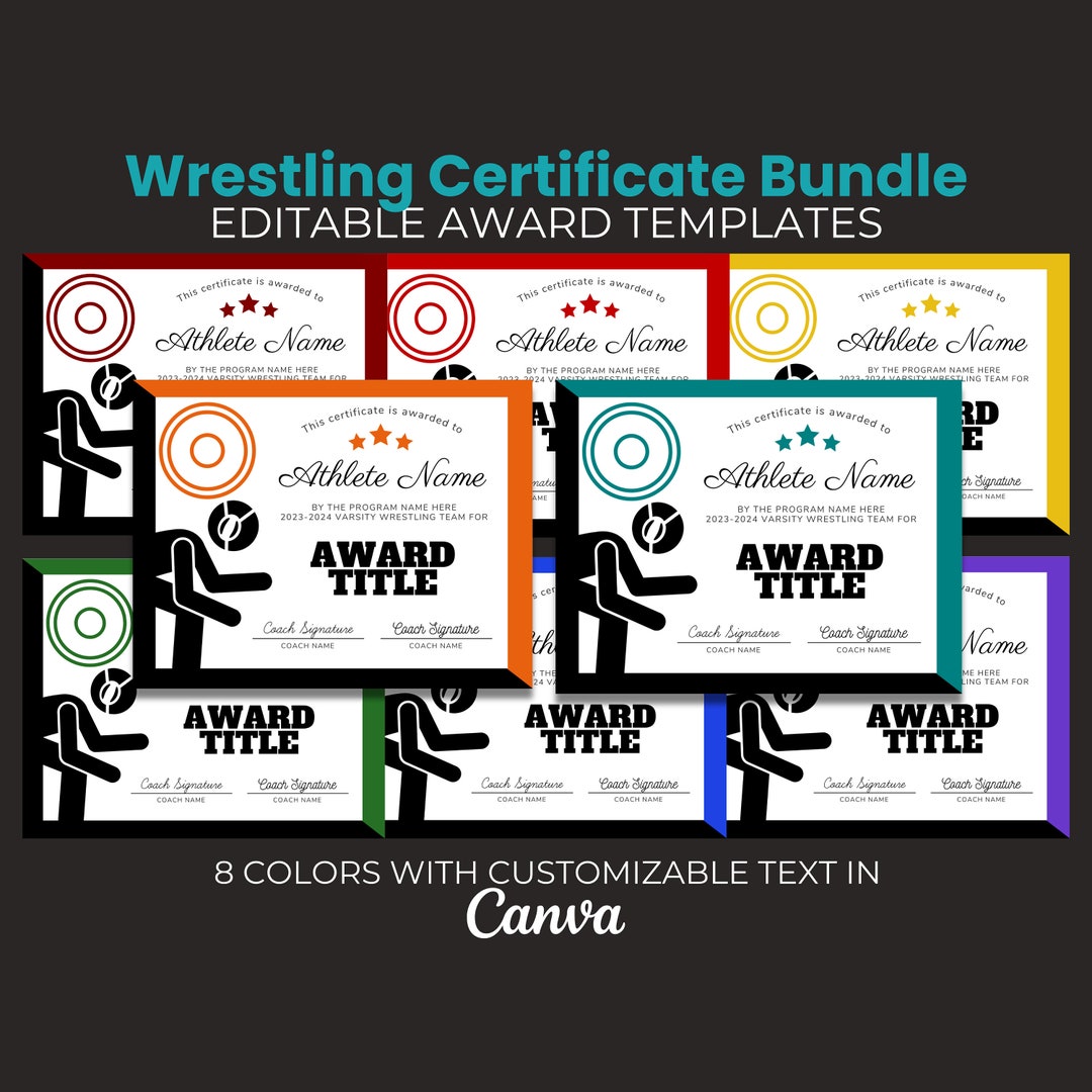 Wrestling Awards, Wrestler Award Certificate Bundle, Template, Team ...