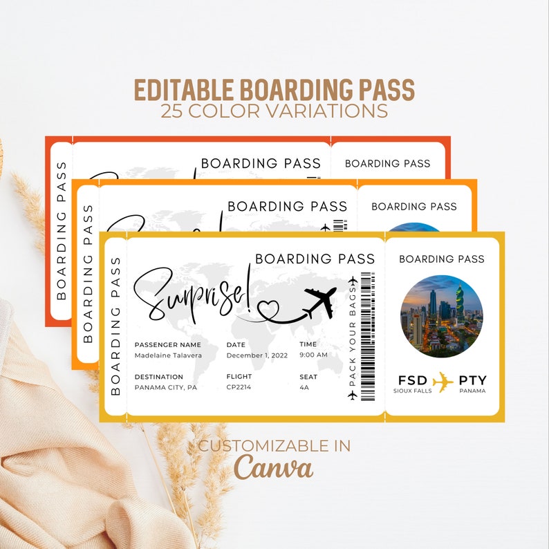 Editable Boarding Pass Template, Surprise Vacation Ticket, Trip Reveal ...