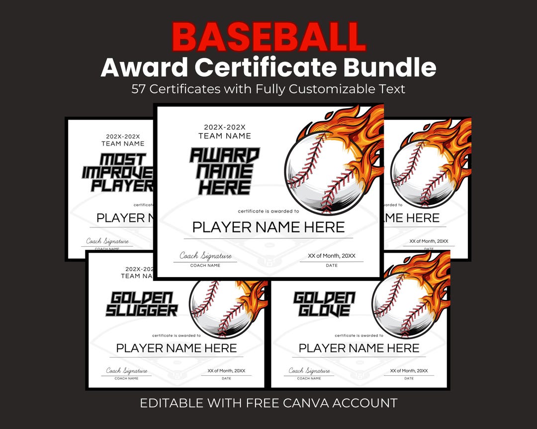 Editable Baseball Awards Printable, Baseball Team Certificate Bundle ...