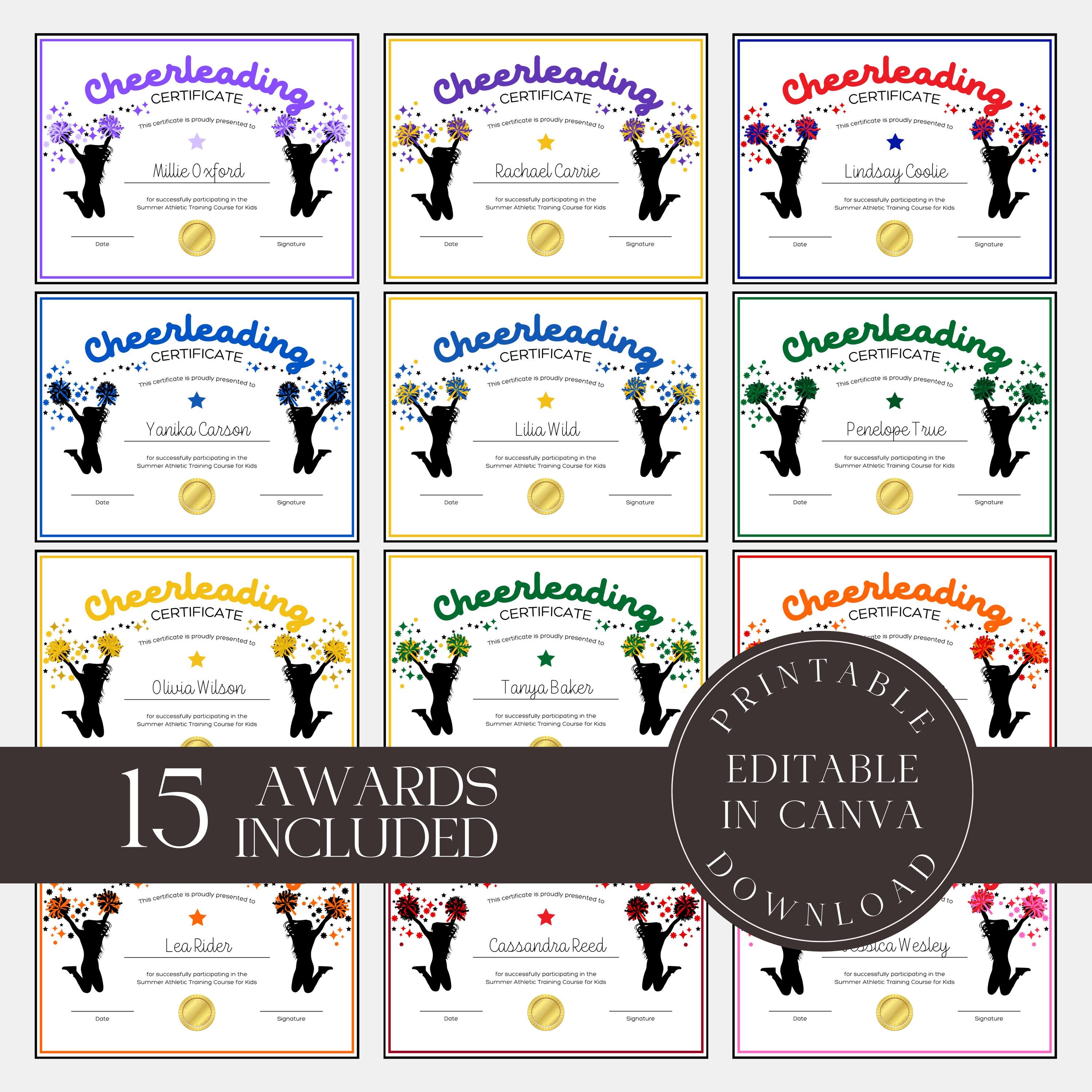 Editable Cheerleading Awards Template, Custom Cheer Award Certificates ...