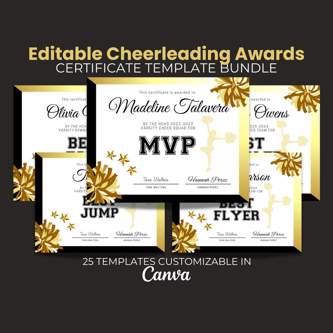 Editable Cheerleading Certificate, Cheer Squad Awards, Printable Team ...