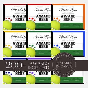 Editable Tennis Certificate Template Bundle Tennis Award Printable ...