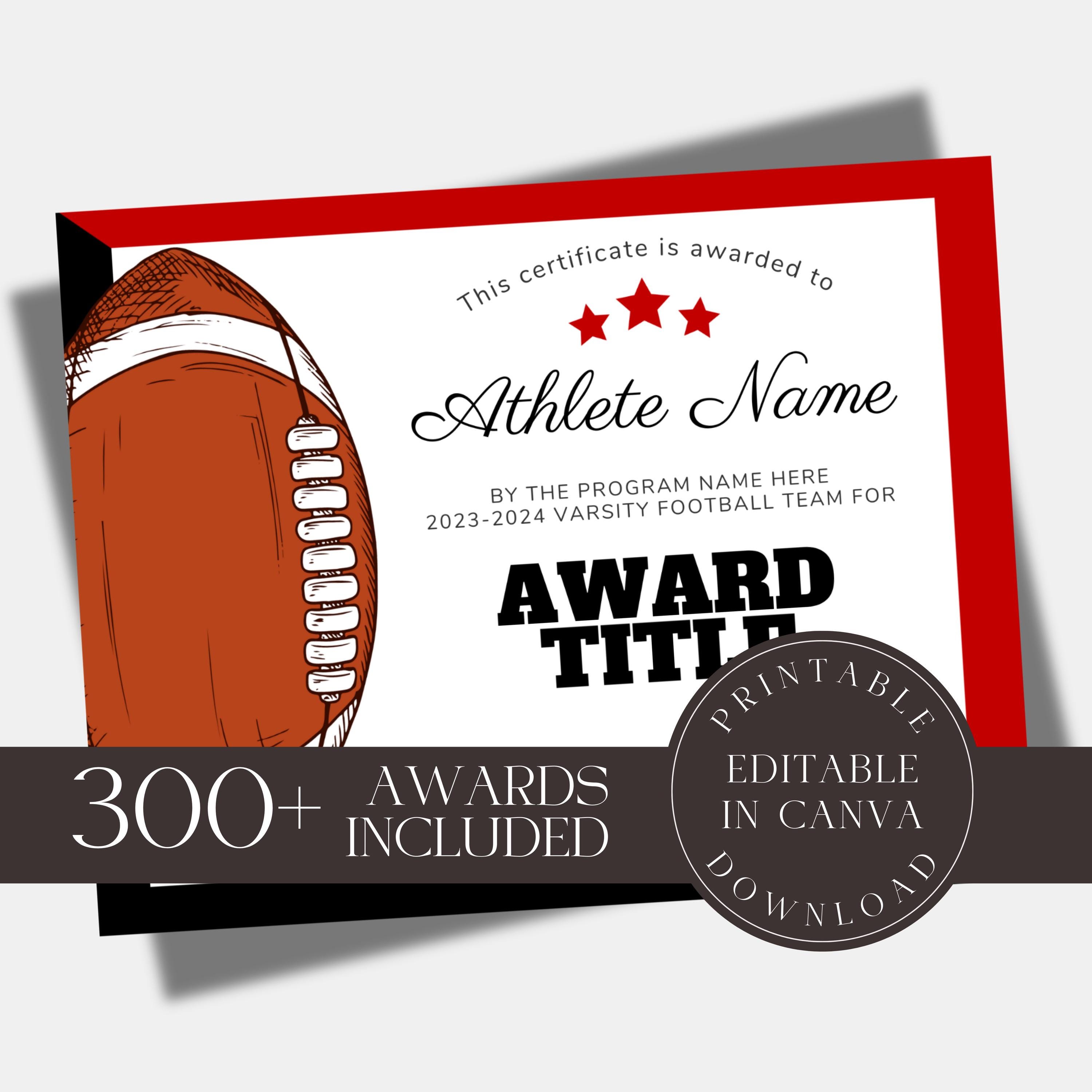 Editable Football Awards Template, Custom Football Award Certificates ...