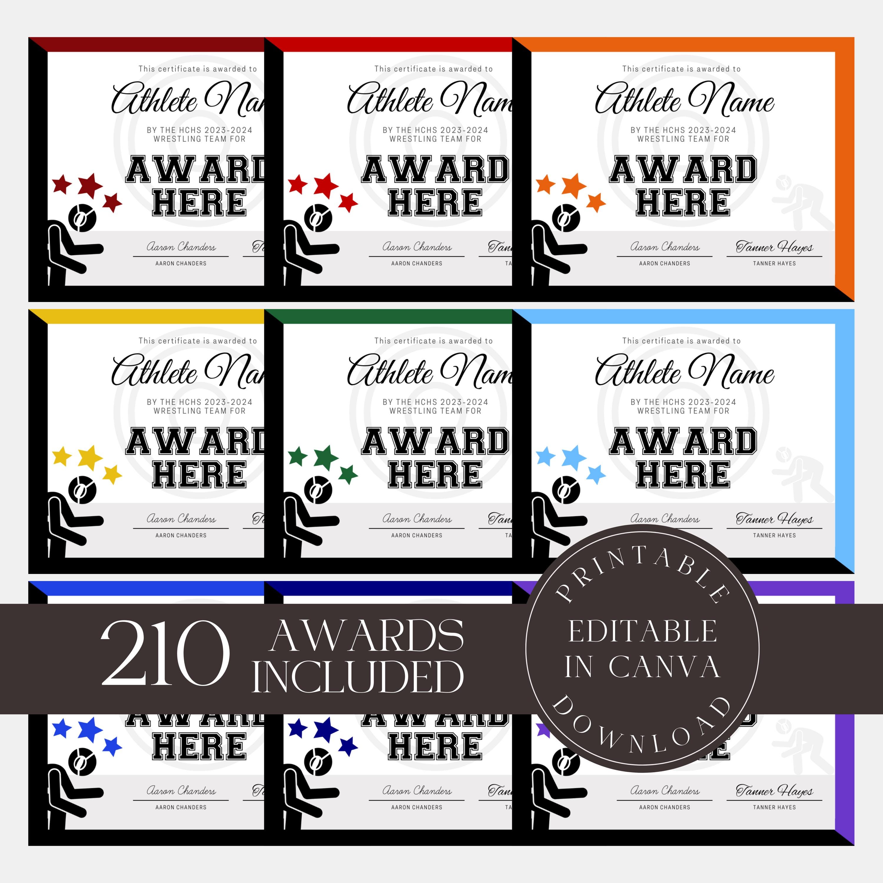 Editable Wrestling Awards Template, Custom Wrestling Award Certificates ...