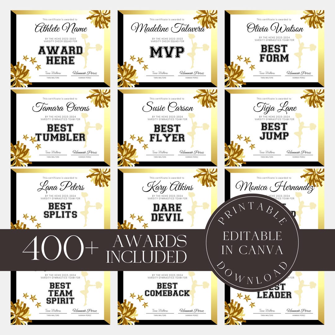 Editable Cheerleading Awards Template, Custom Cheer Award Certificates ...