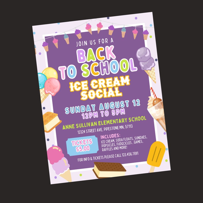 Editable Back to School Ice Cream Social Flyer Printable Back - Etsy