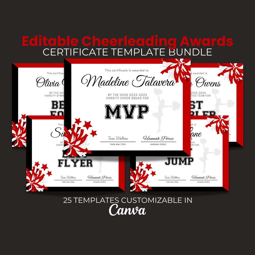 Editable Cheerleading Certificate, Cheer Squad Awards, Printable Cheer ...