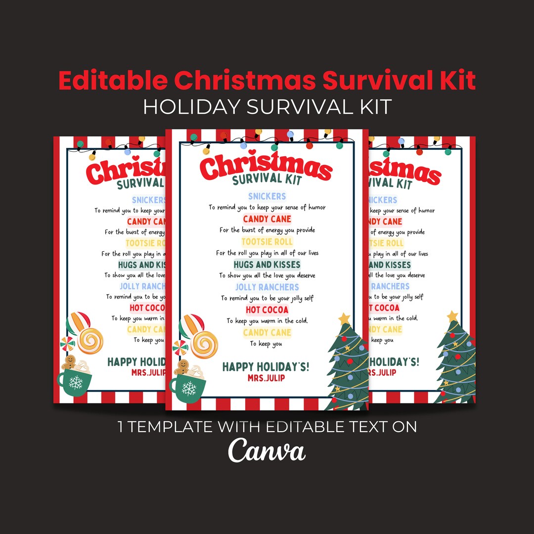 Editable Christmas Survival Kit Card, Staff Teacher Appreciation Gift ...