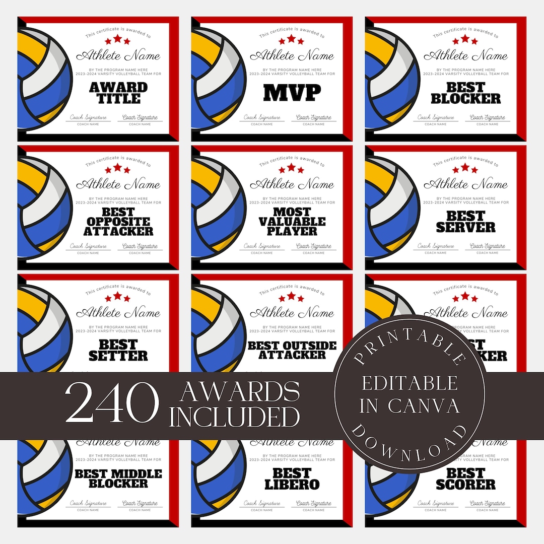 Editable Volleyball Awards Bundle Volleyball Certificates Printable ...