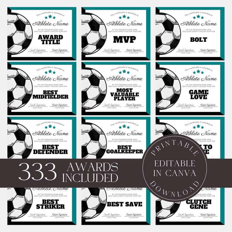 Editable Soccer Football Awards Template, Custom Soccer Award ...