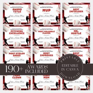 Editable Baseball Awards Printable, Baseball Team Certificate Bundle ...