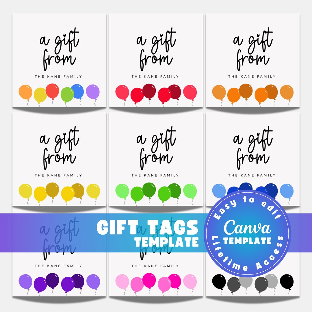 Editable Rainbow Balloon Gift Tag Template Printable Enclosure Card ...