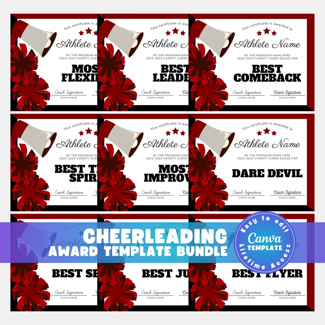 Editable Cheerleading Awards Template, Custom Cheer Award Certificates ...