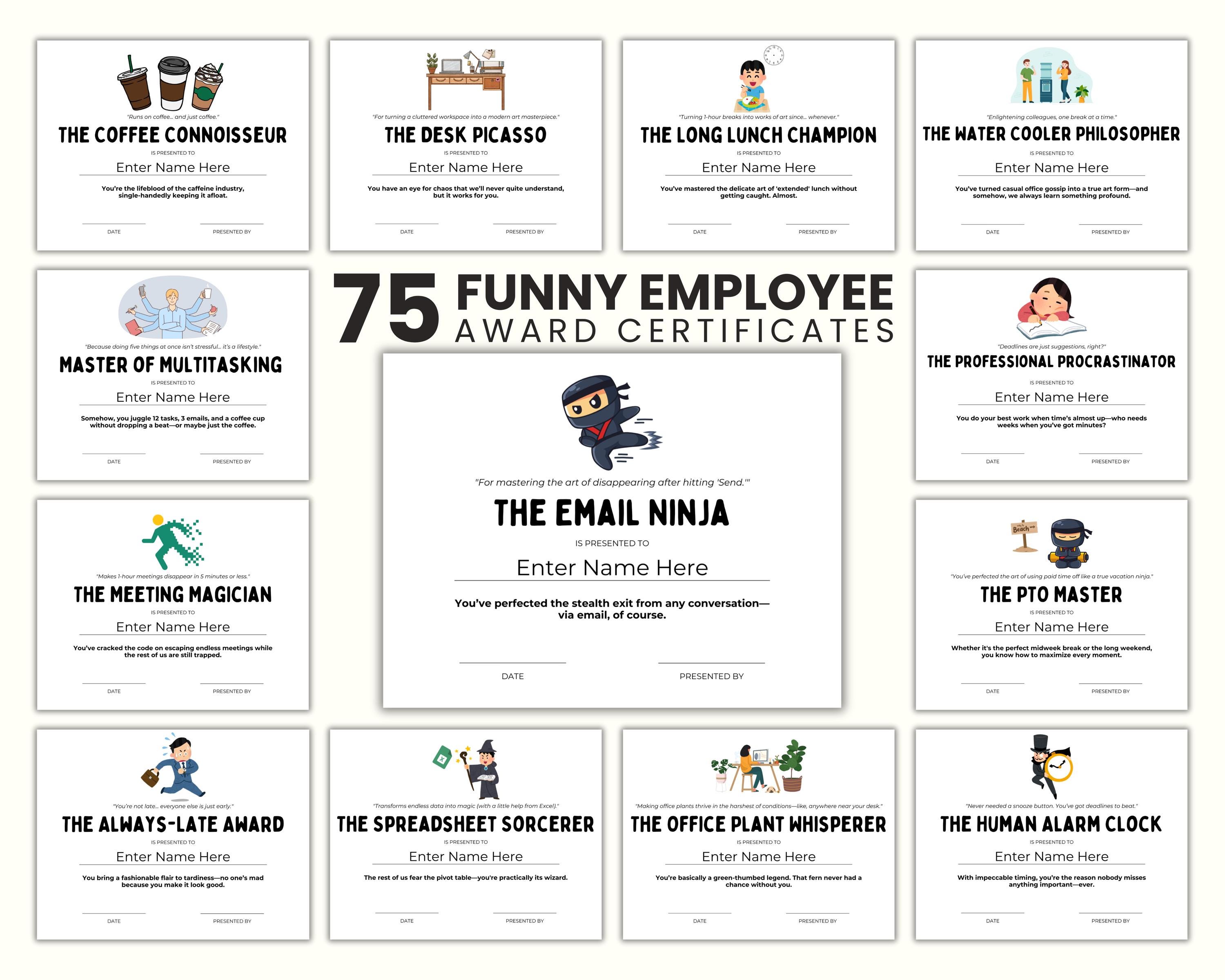 Funny Employee Award Certificates 75 Printable Staff Recognition Awards ...