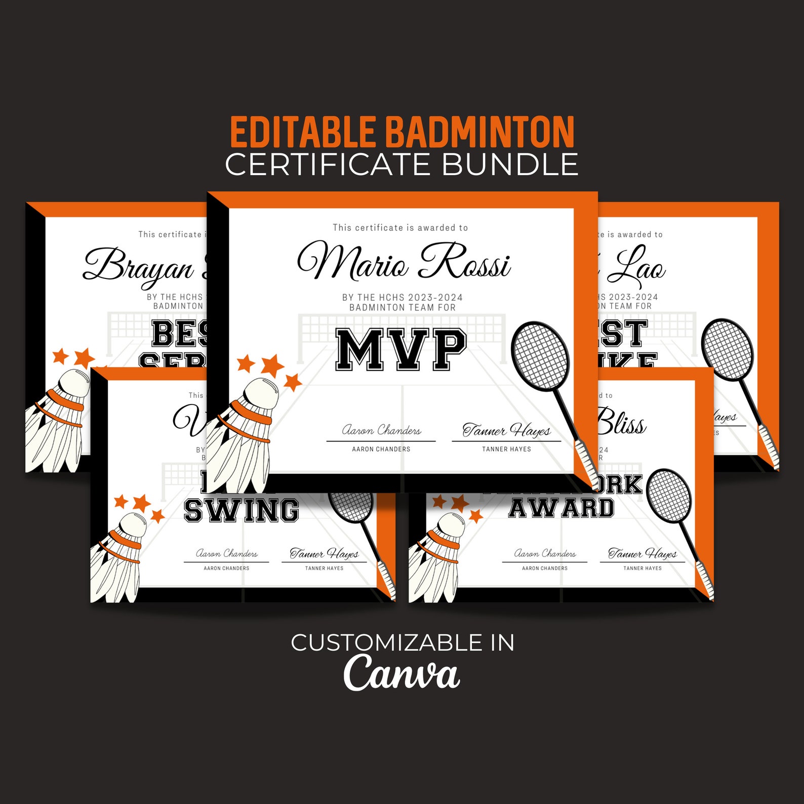 End of Season Badminton Certificate Bundle, Editable Badminton Award ...