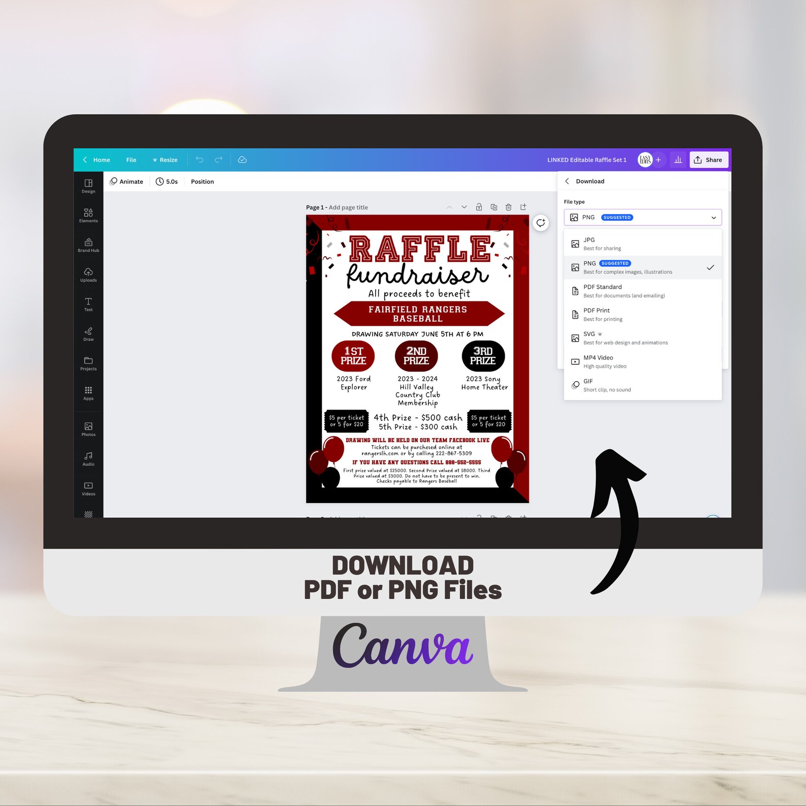 Editable Raffle Ticket Fundraiser Flyer Template School, Church, Sports ...