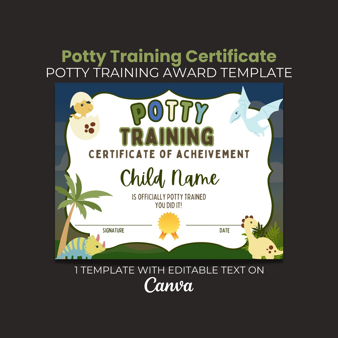 Editable Potty Training Certificate, Potty Training Award, Printable ...