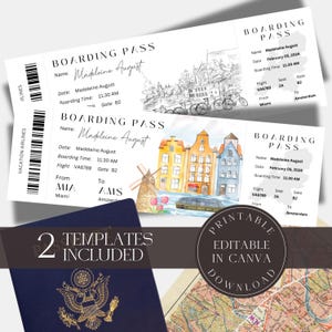 Editable Amsterdam Surprise Boarding Pass Printable Netherlands Ticket ...