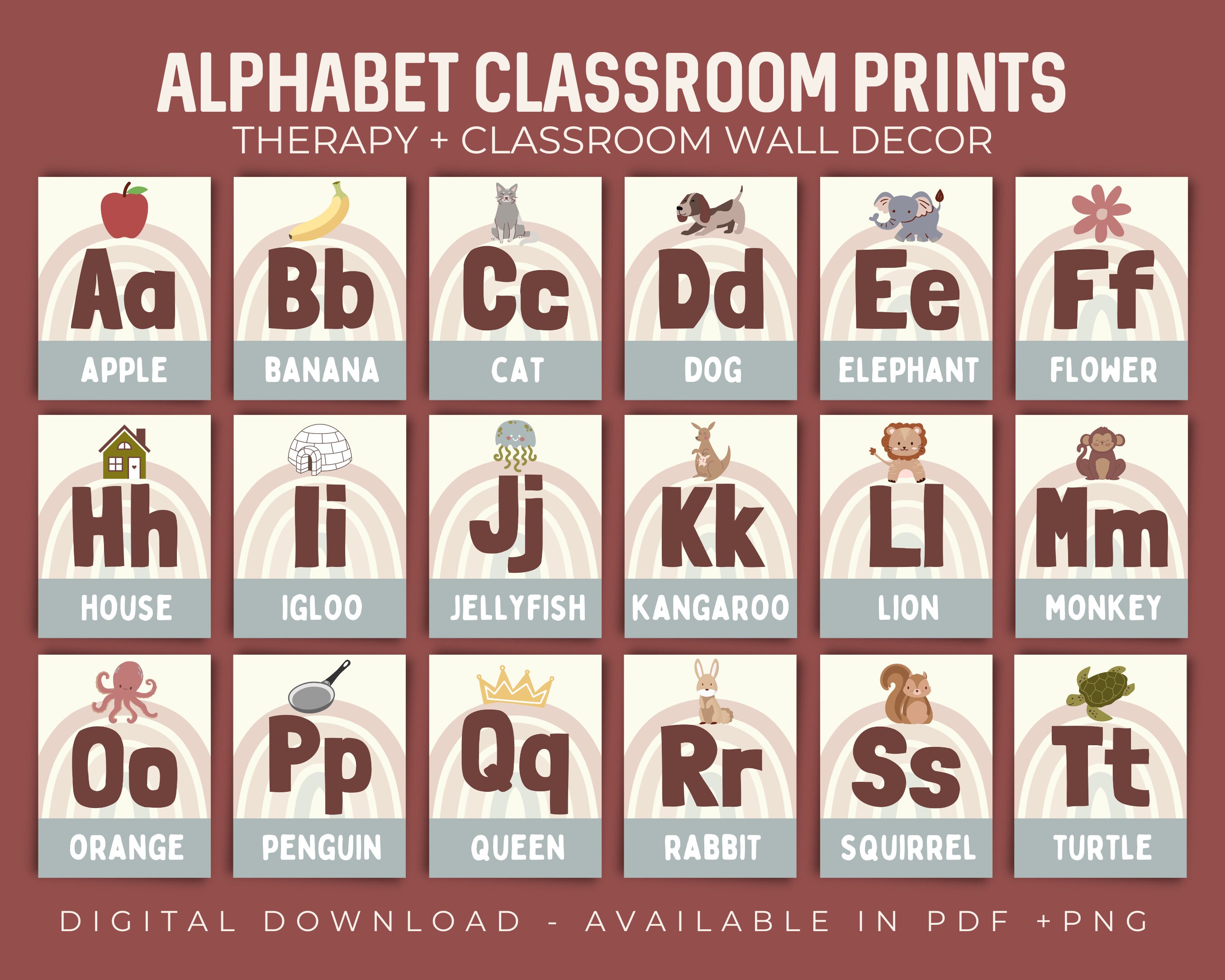 Boho Rainbow Alphabet Classroom Posters Editable Letter - Etsy