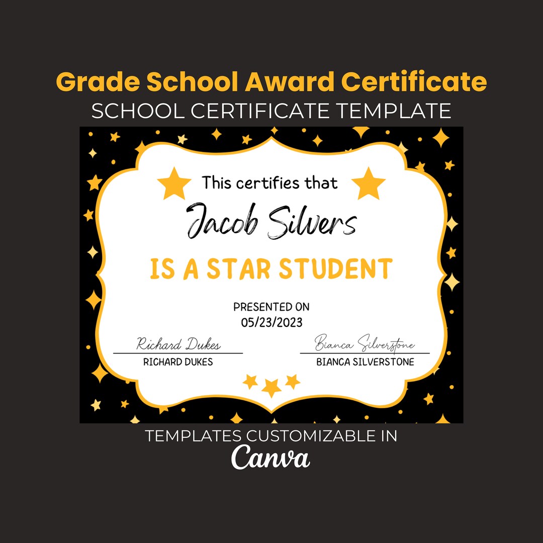 Editable School Certificate Star Student, Elementary Classroom Award ...