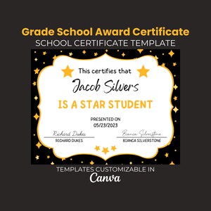 Editable School Certificate Star Student, Elementary Classroom Award ...