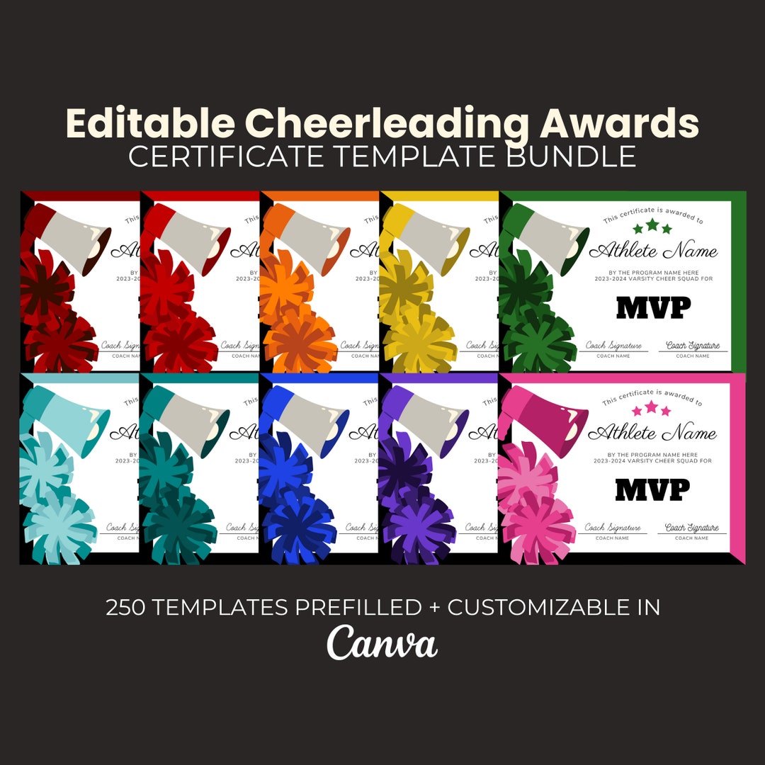 Cheerleading Certificate Mega Bundle, Cheer Squad Team Party Awards ...