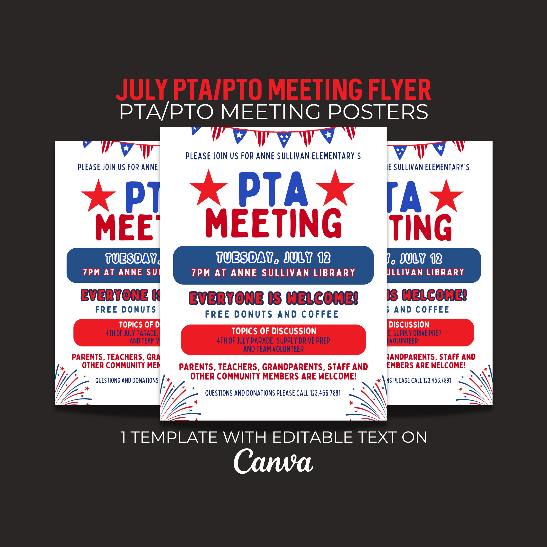 Editable July PTA PTO Meetings Flyer Canva Template Printable - Etsy