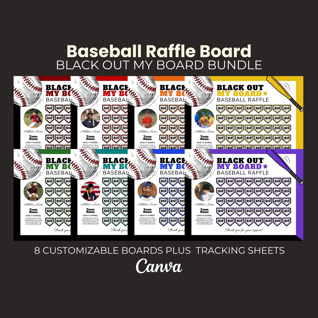 Editable Baseball Raffle Board, Baseball Fundraiser Printable, Pick a ...