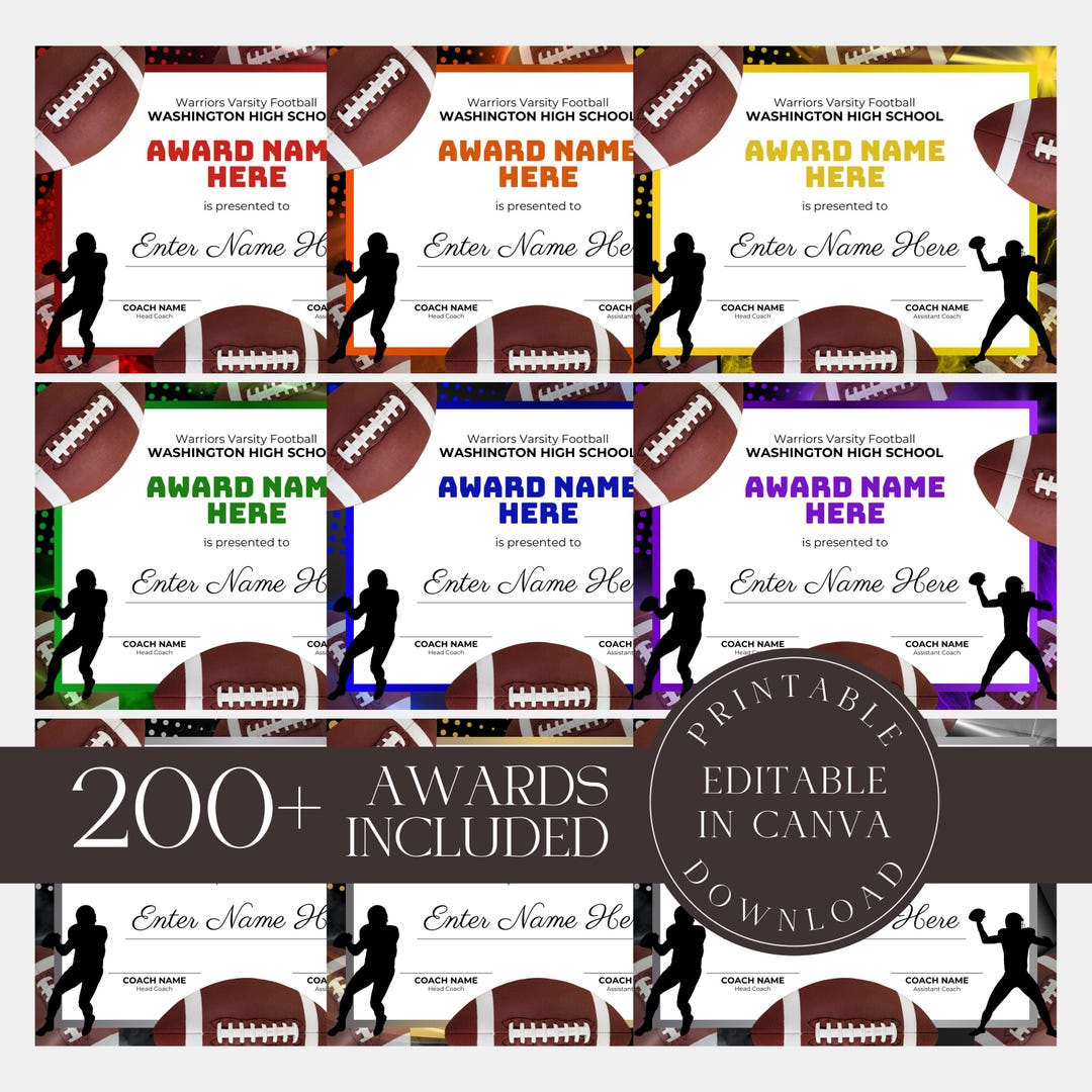 Editable Football Award Certificate Bundle Team Awards (canva Template ...
