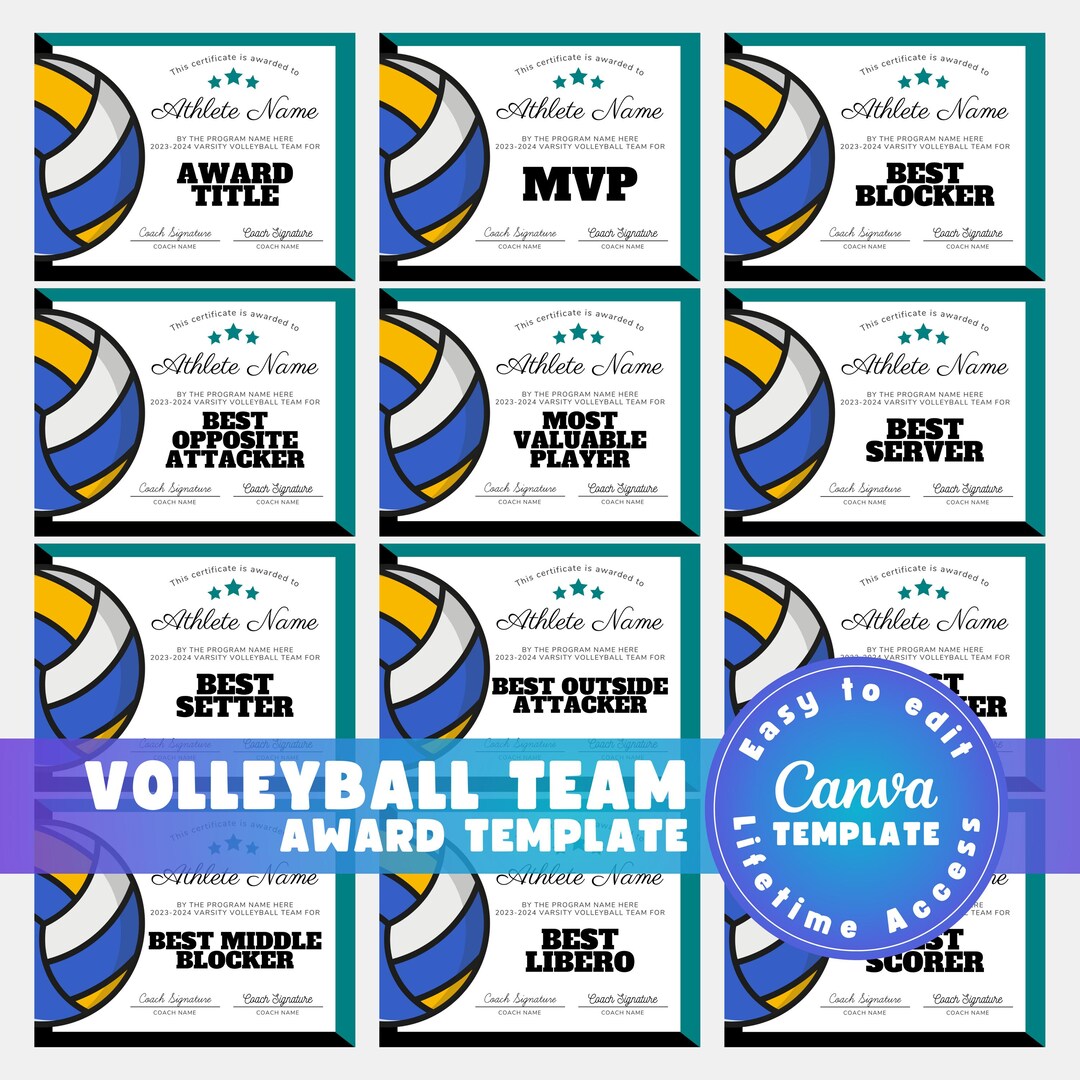 Editable Volleyball Awards Template, Custom Volleyball Award ...