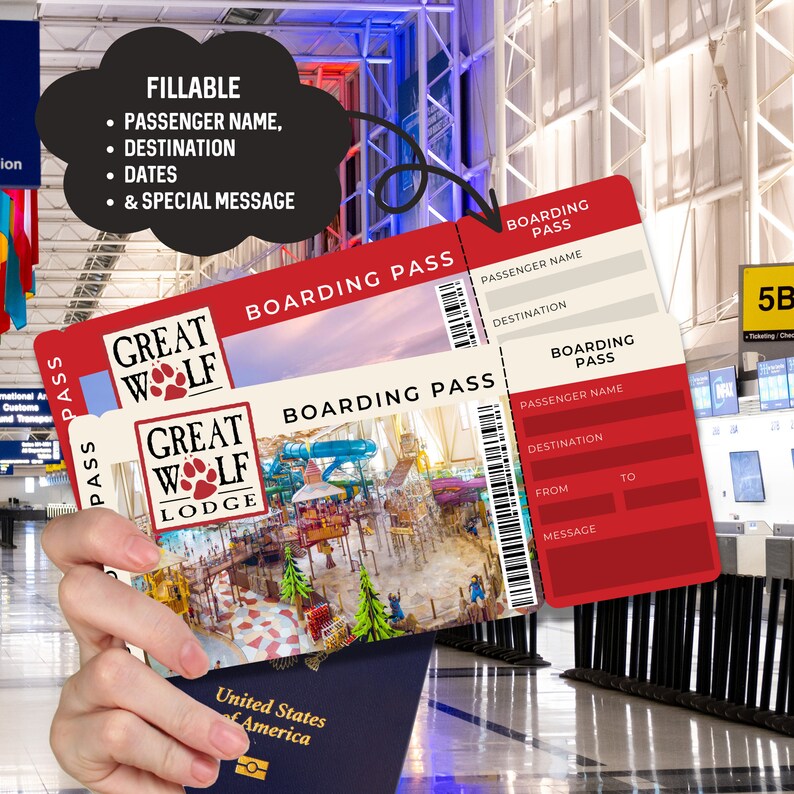 Water Park Boarding Pass Template, Surprise Vacation Ticket, Trip ...