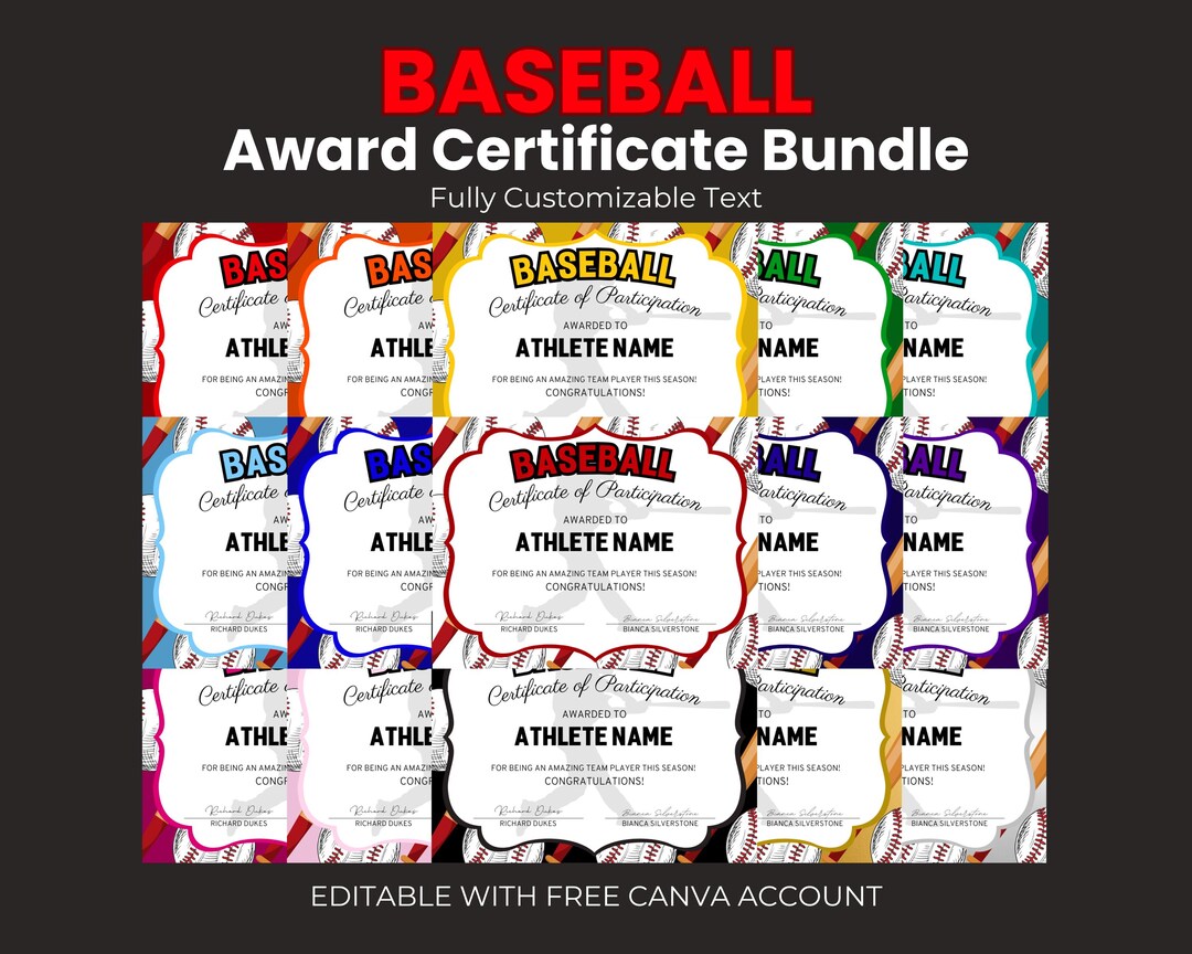 Baseball Awards Printable, Baseball Team Certificate Bundle, Canva ...