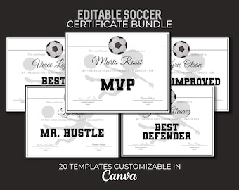 Soccer Award Certificate Editable Canva Template Printable - Etsy