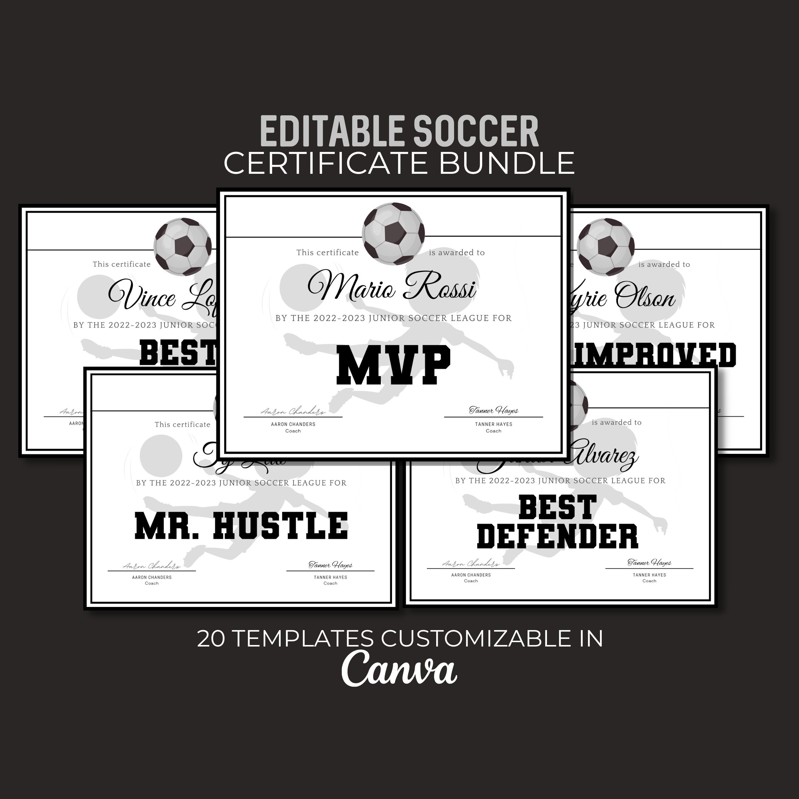 Editable Soccer Award Certificate Bundle Team Party Canva - Etsy
