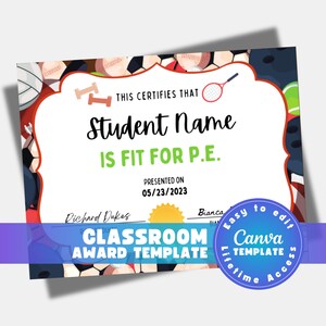 Physical Education Award Certificate Template, Editable School ...