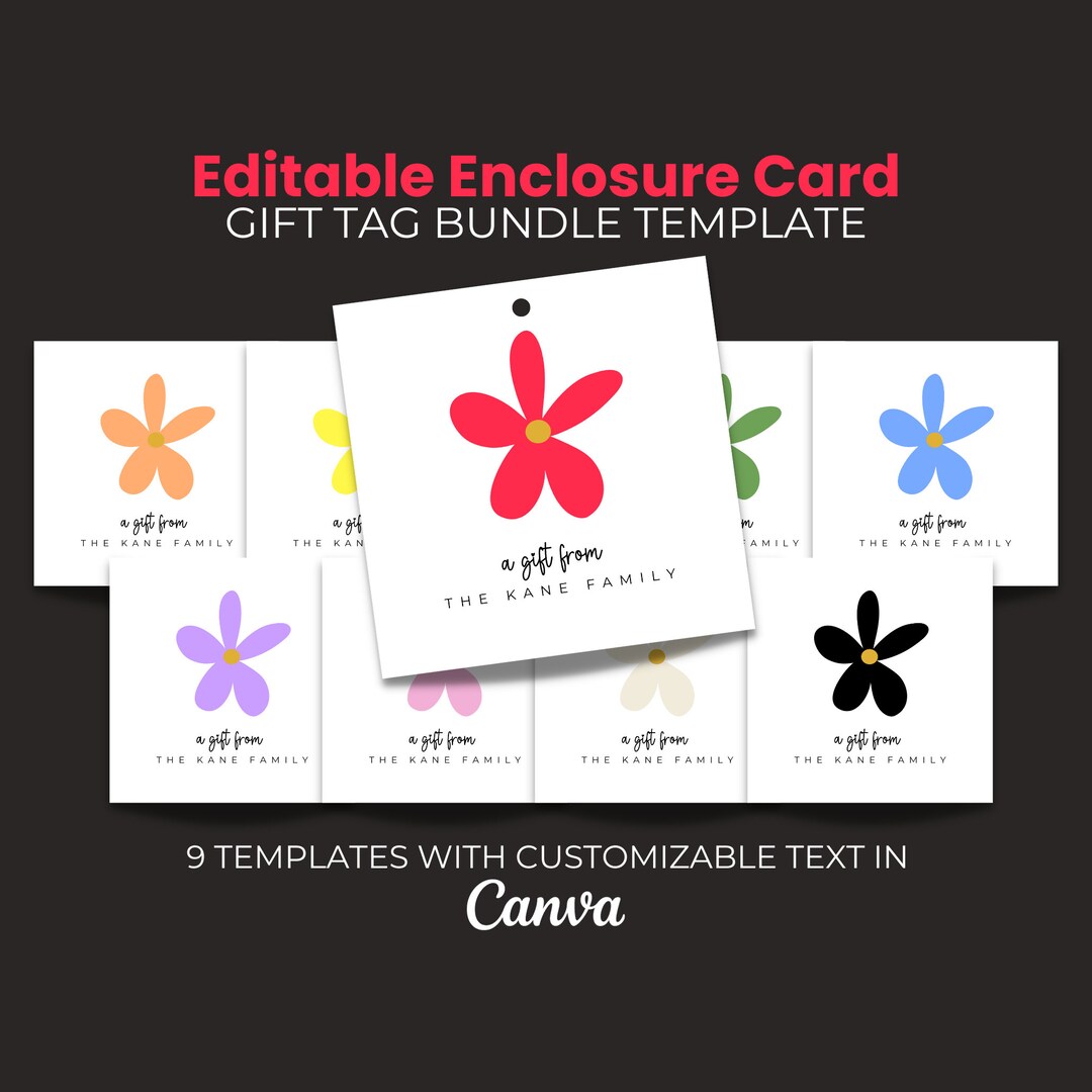Printable Enclosure Cards, Printable Gift Tag, Flower Card, Floral ...