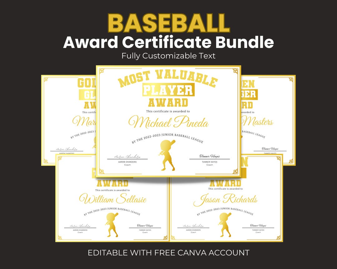 Editable Baseball Awards Printable, Baseball Team Certificate Bundle ...