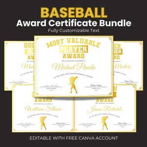 Editable Baseball Awards Printable, Baseball Team Certificate Bundle ...