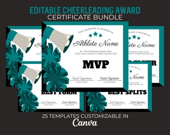 Cheerleading Award Certificate Editable Canva Template - Etsy