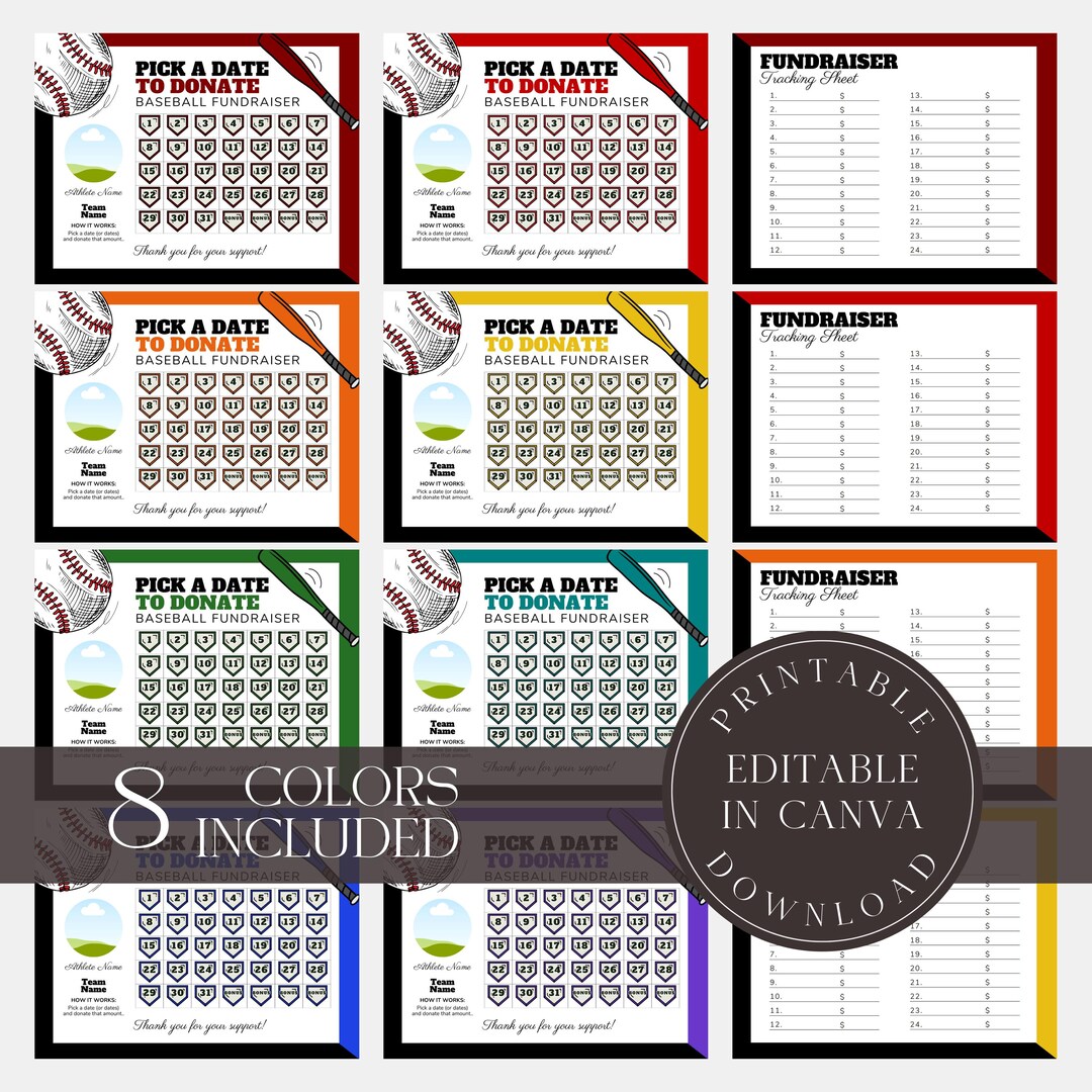 Editable Baseball Fundraiser Calendar Raffle Board Printable (canva) - Etsy