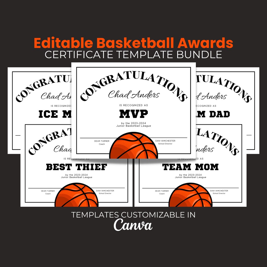 Basketball Awards Printable, Basketball Team Certificate Bundle ...