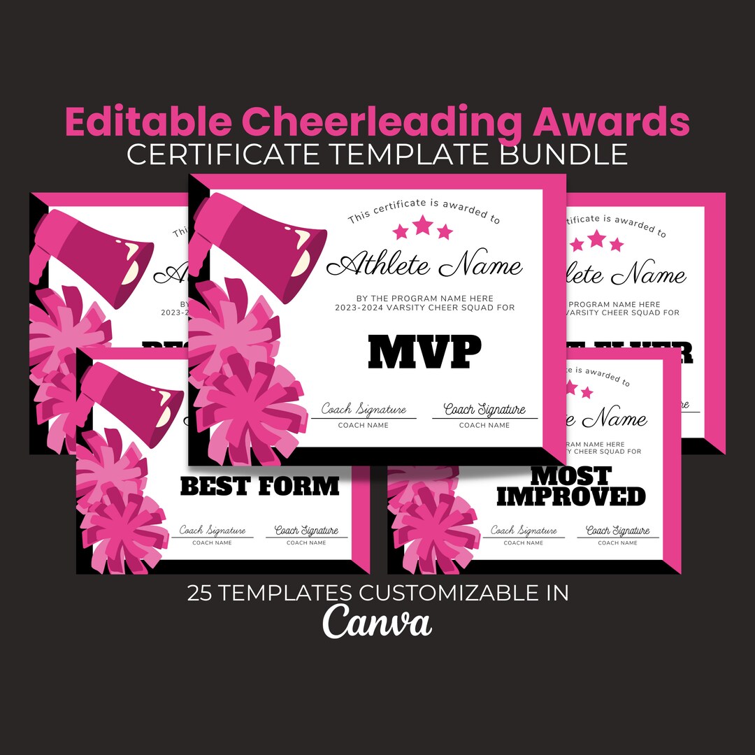 Cheerleading Certificate, Cheer Squad Awards, Printable Cheer Team ...