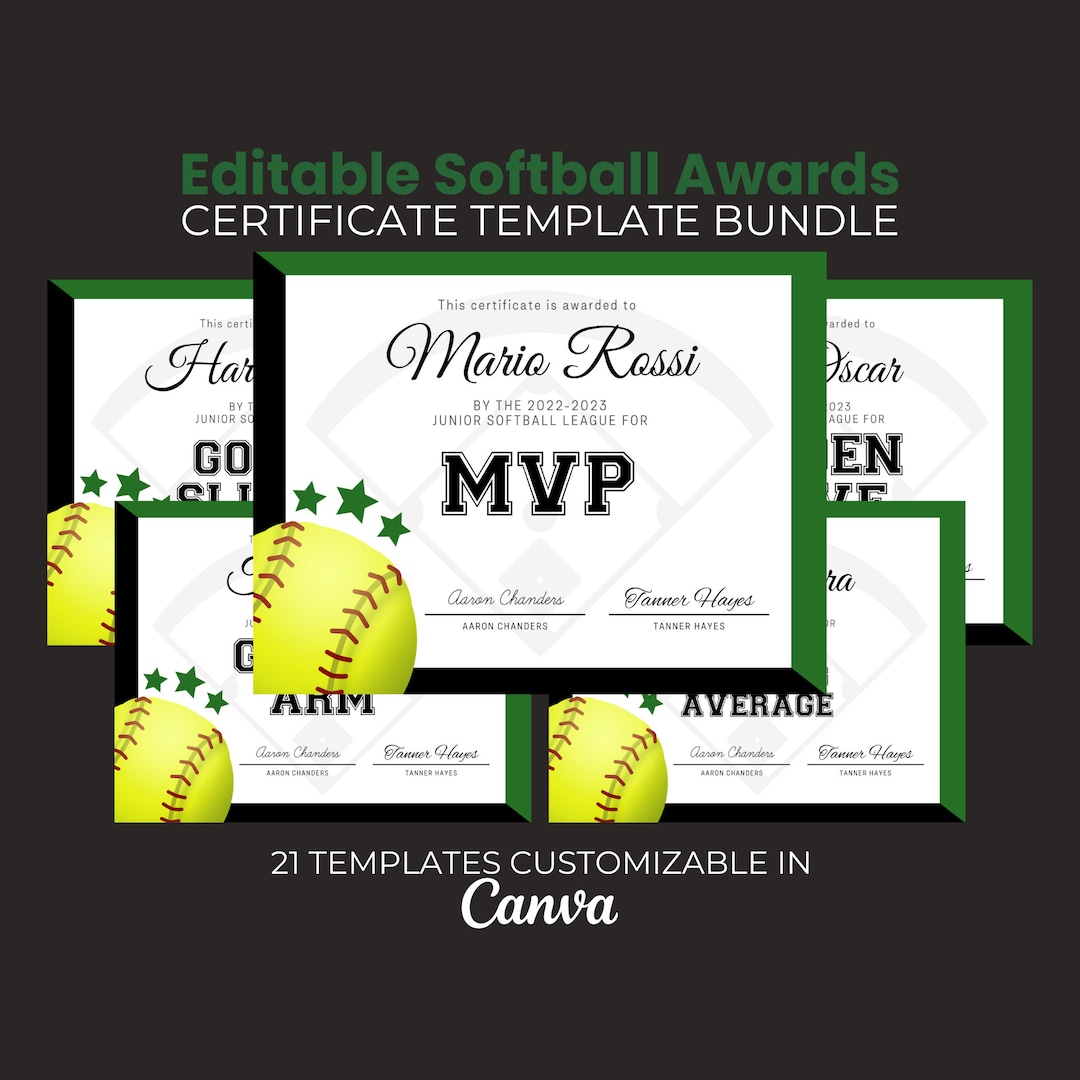 Editable Softball Awards Printable, Softball Team Certificate Bundle, Canva Template, Team Party ...