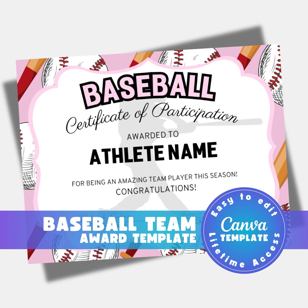 Baseball Awards Bundle, Editable Baseball Certificate Canva Template ...