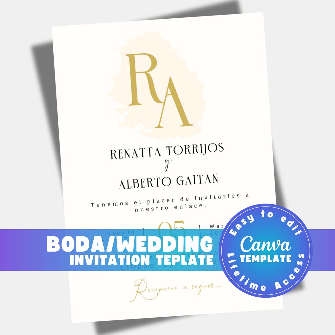 Spanish Wedding Invitation Template Editable Canva Invite (digital ...